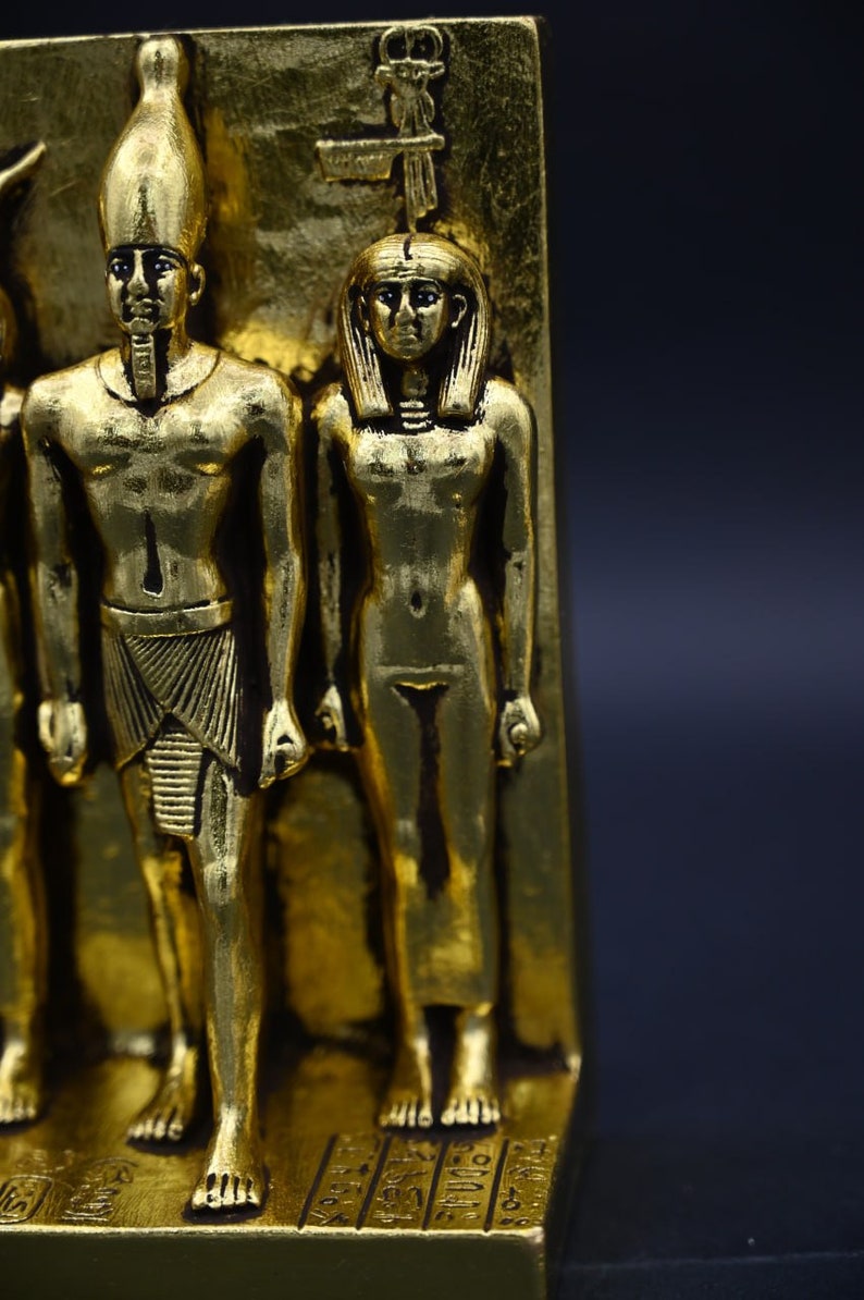 Menkaure Triad Statue – Egyptian Pharaoh, Goddess Hathor, Wife - Gold ...