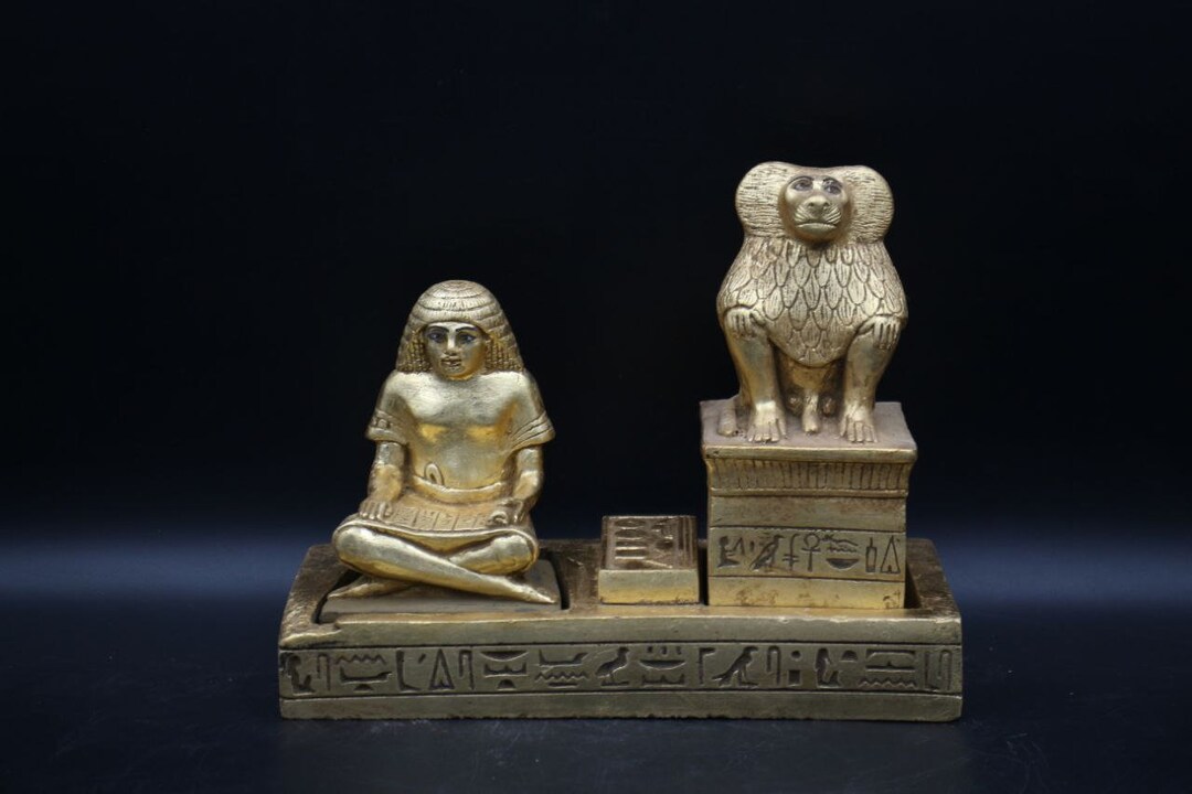 Thoth- God Thoth With Royal Scribe Nemertov -egyptian Handmade-antique ...