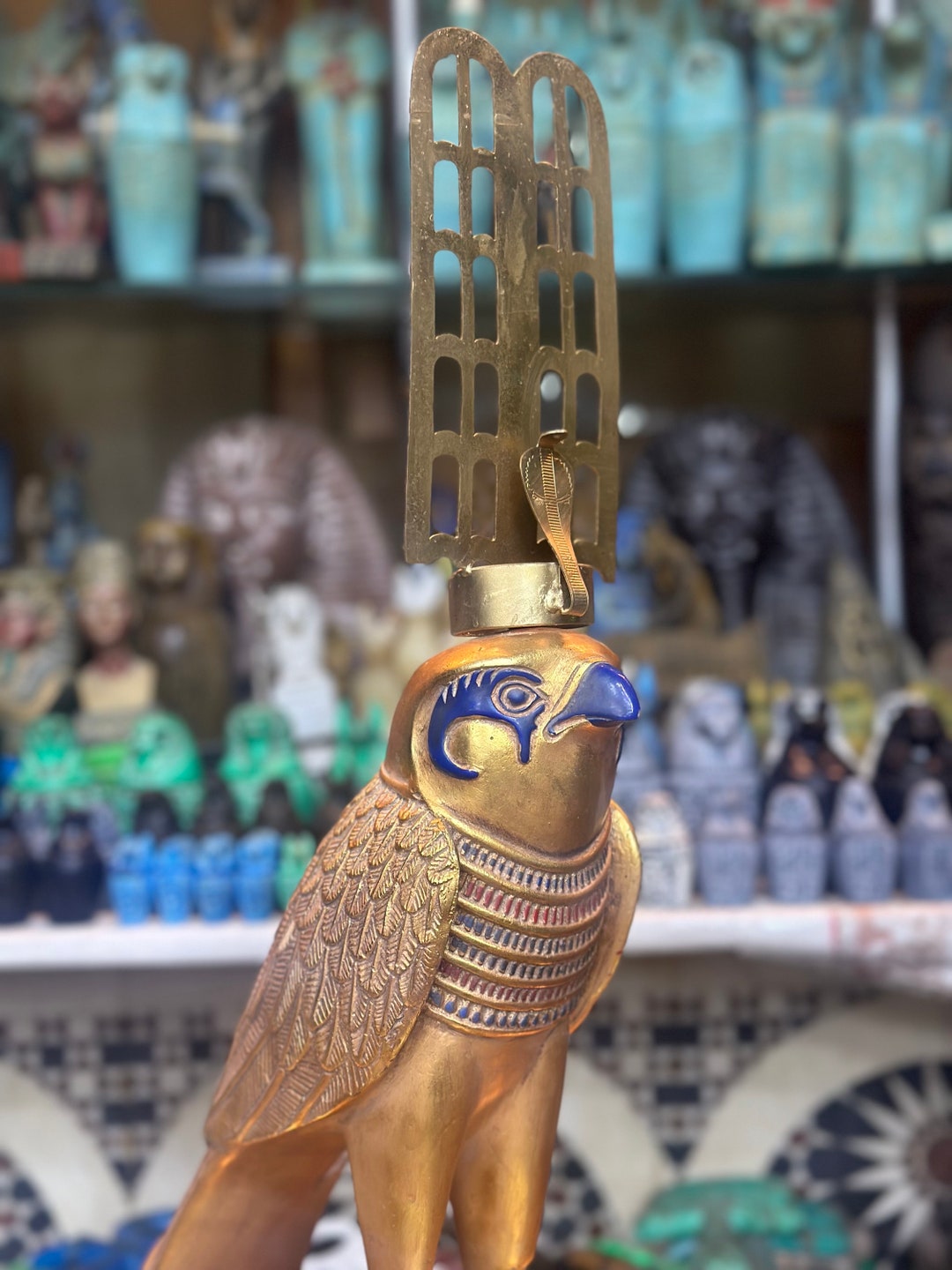 Horus Statue: Egyptian God of Protection, Gold Leaf Stone Sculpture - Etsy