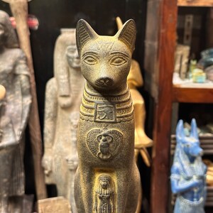 Handcrafted Bastet Cat Statue, Black Basalt Stone Egyptian Goddess ...