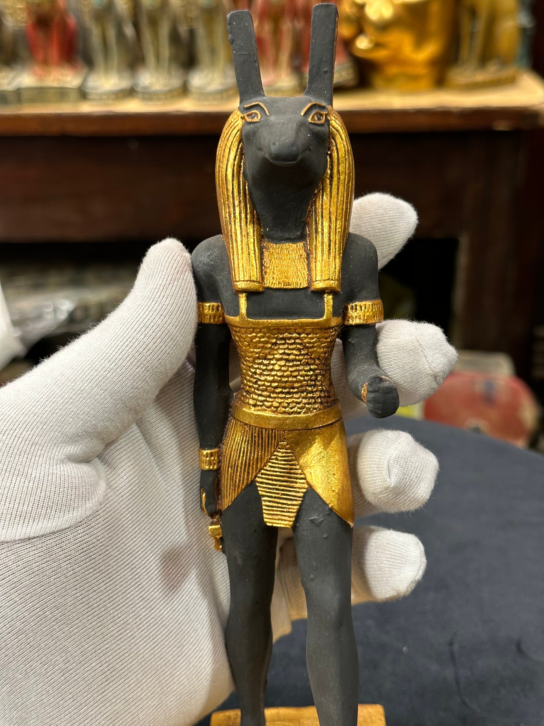 God Set-amazing Black & Gold Statue of the Egyptian God Set Handcrafted ...