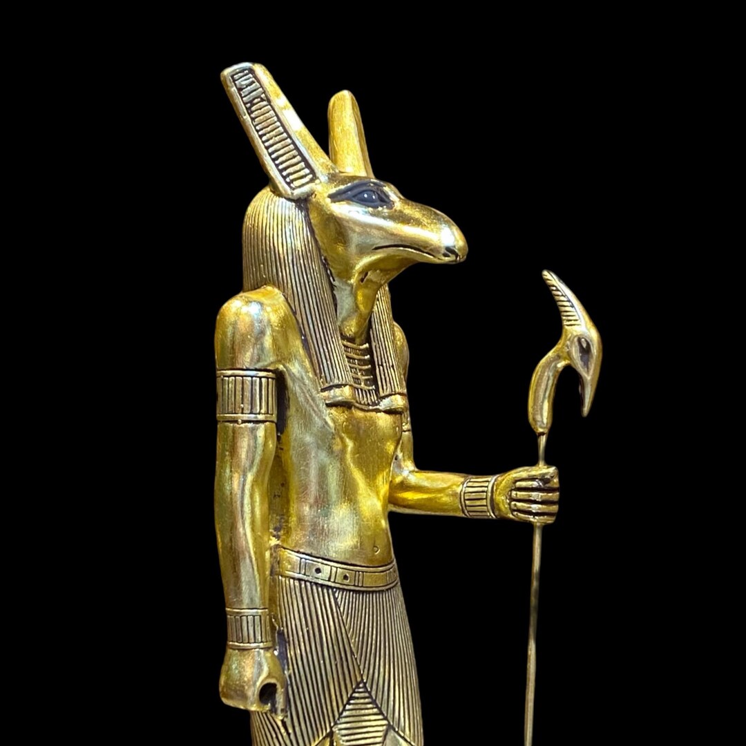 Handcrafted God Seth Statue, Egyptian Mythology Replica, Basalt & Gold ...