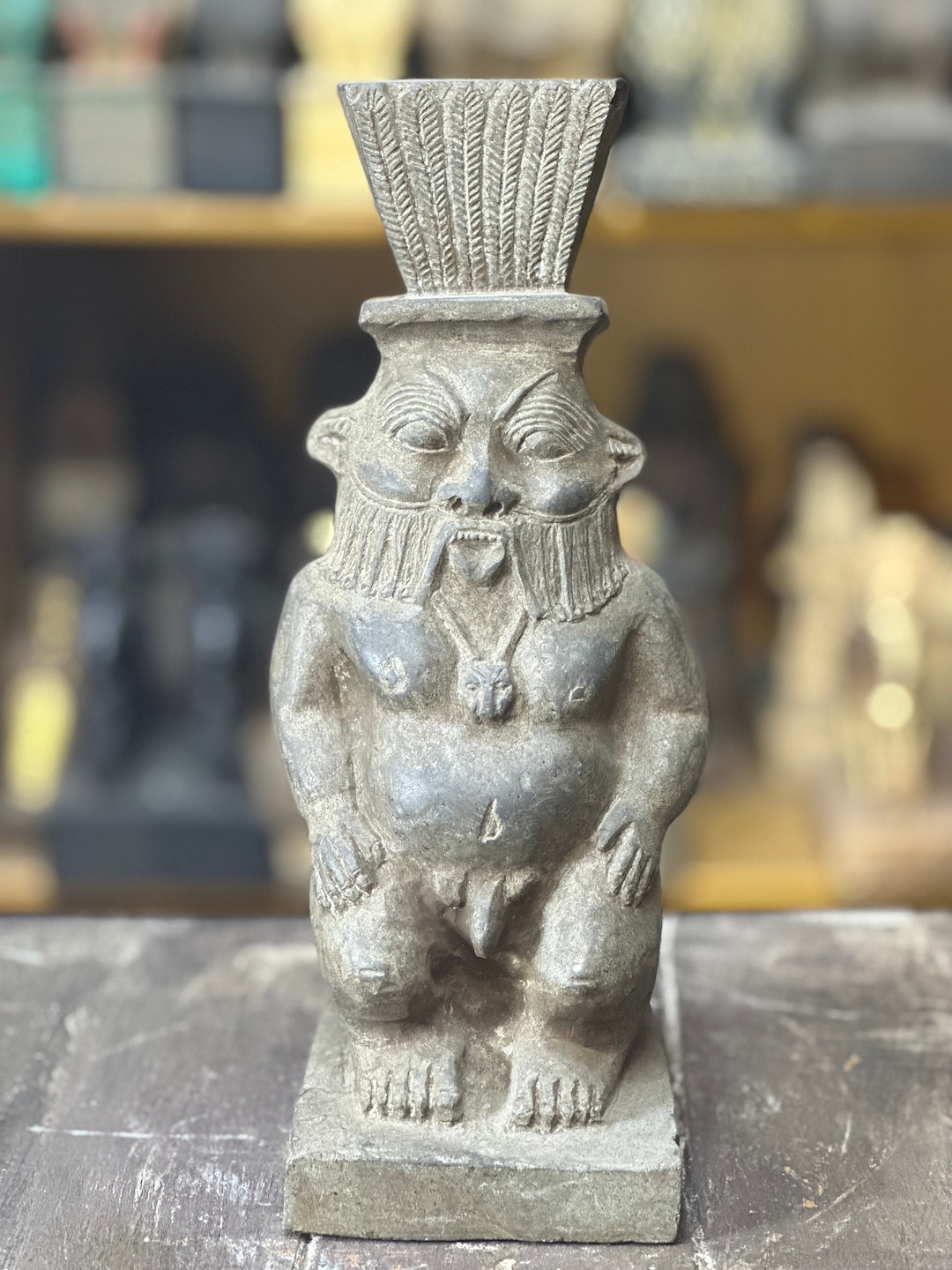 Hand-carved Basalt Stone Bes Statue - Egyptian God of Fun - Etsy