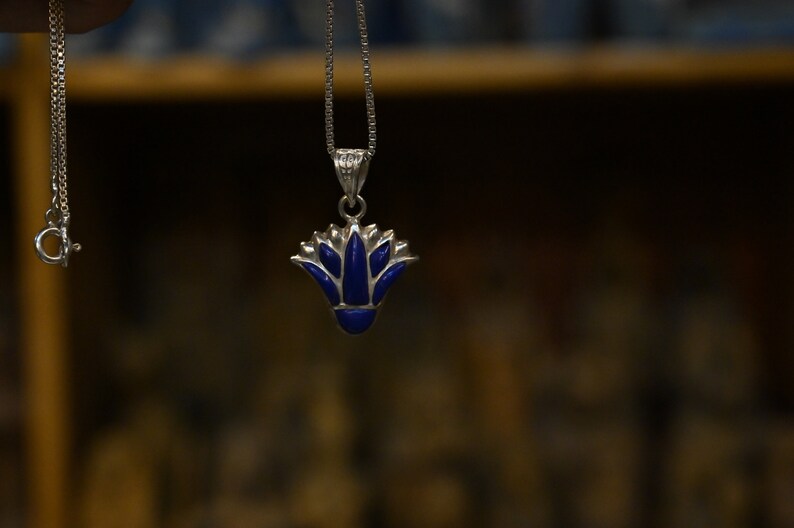 Lotus Flower/amulet-necklace-silver Inlaid With Lapis Lazuli - Etsy