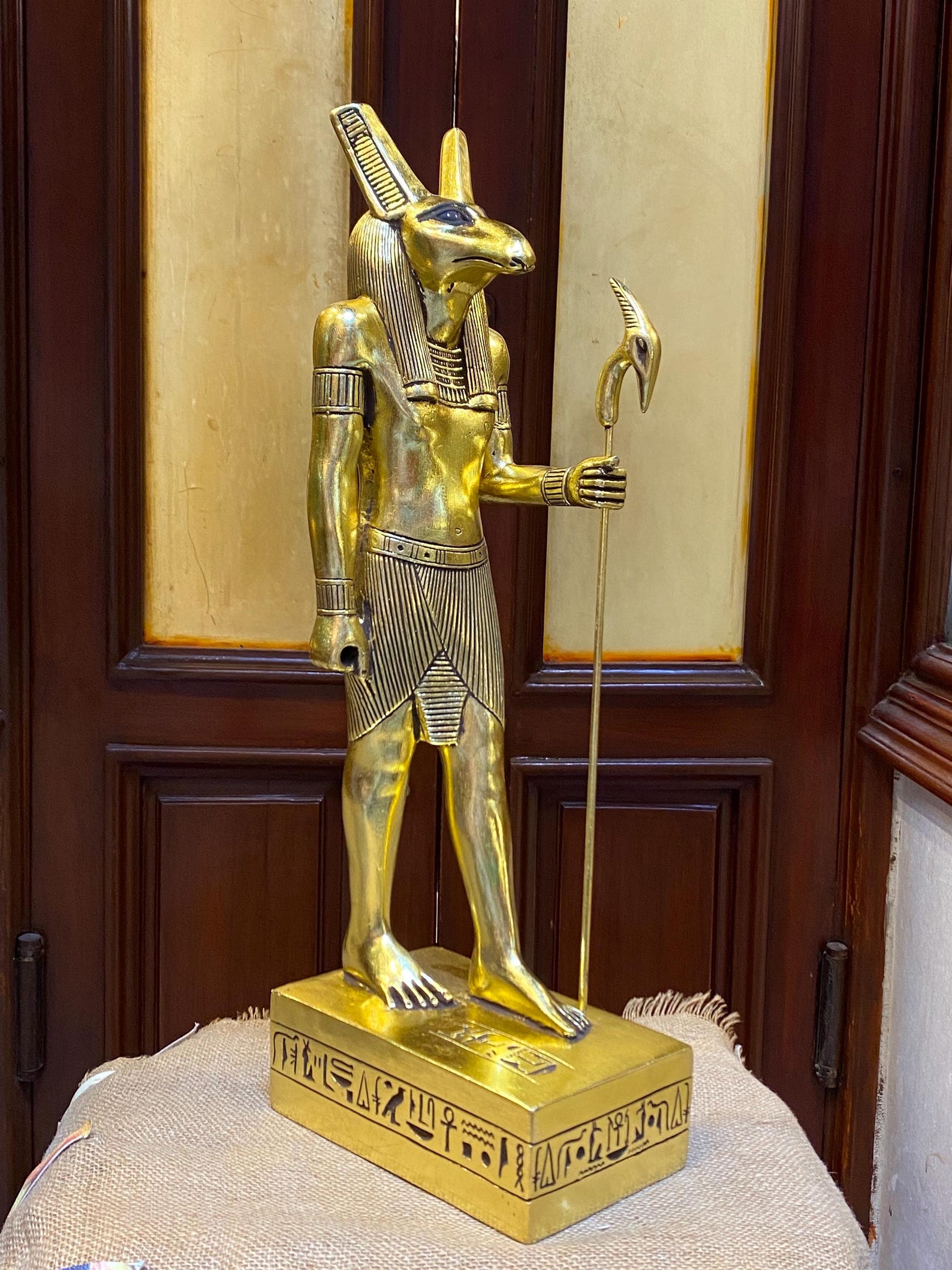 Handcrafted God Seth Statue, Egyptian Mythology Replica, Basalt & Gold ...