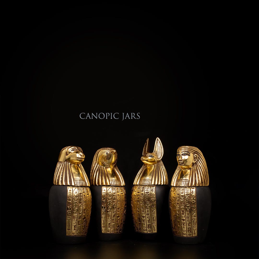Rare Egyptian Canopic Jars Statue: Ancient Stone Antiquities - Etsy