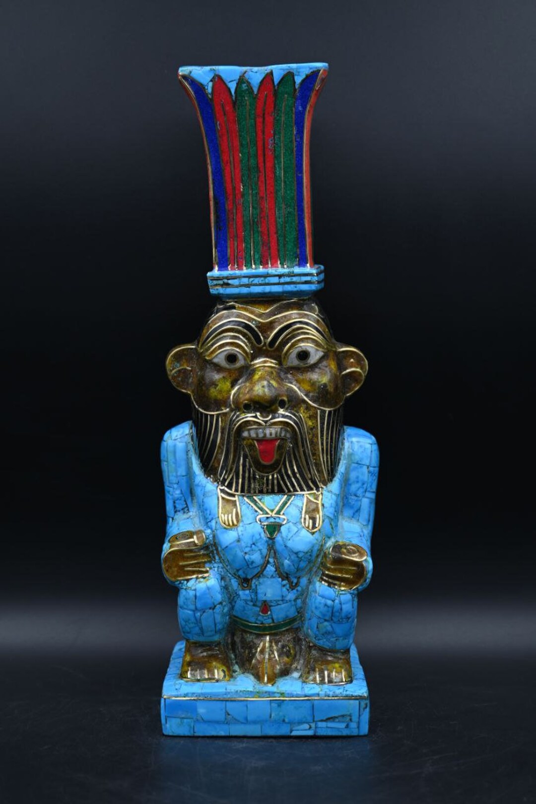 Handmade Egyptian God Bes Statue: Gemstone Home Decor - Etsy