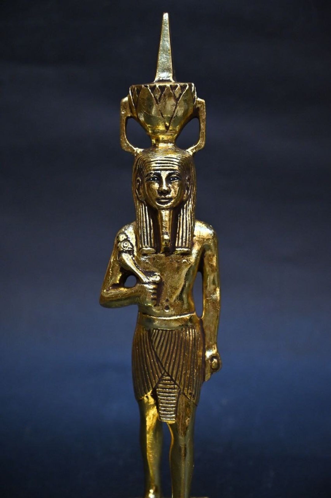 Handmade Nefertum God Statue - Stone & Gold Leaf - Ancient Egyptian Art ...