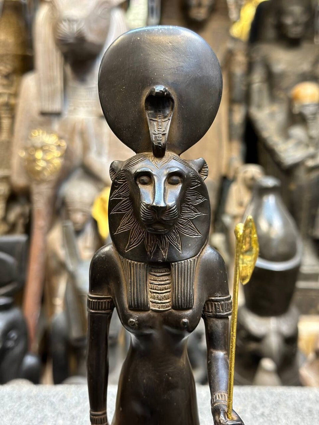 Black Statue of the Goddess Tefnut, Egyptian Goddess - Goddess of Water ...