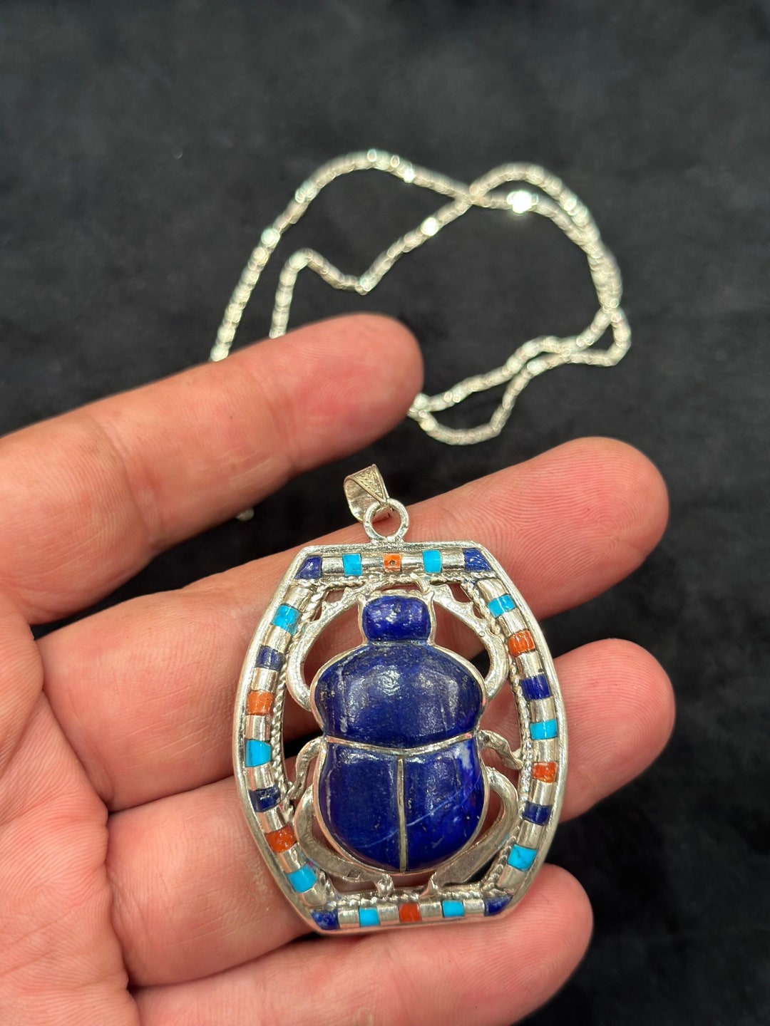 Handcrafted Sterling Silver Scarab Pendant – Ancient Egyptian Amulet ...