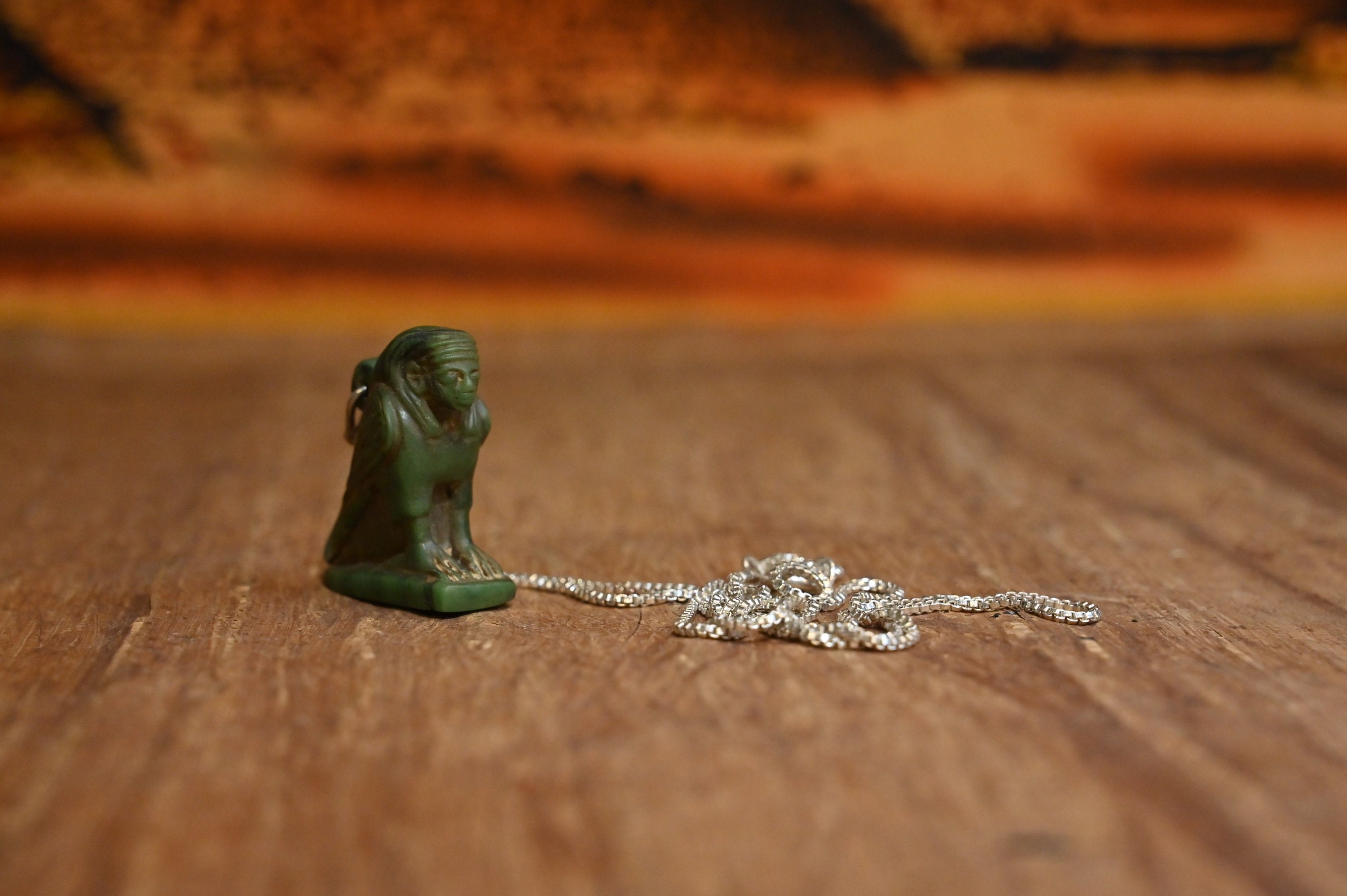 Superb Amulet Goddess Ba-egyptian Amulet /pandint/green Agate Stone ...