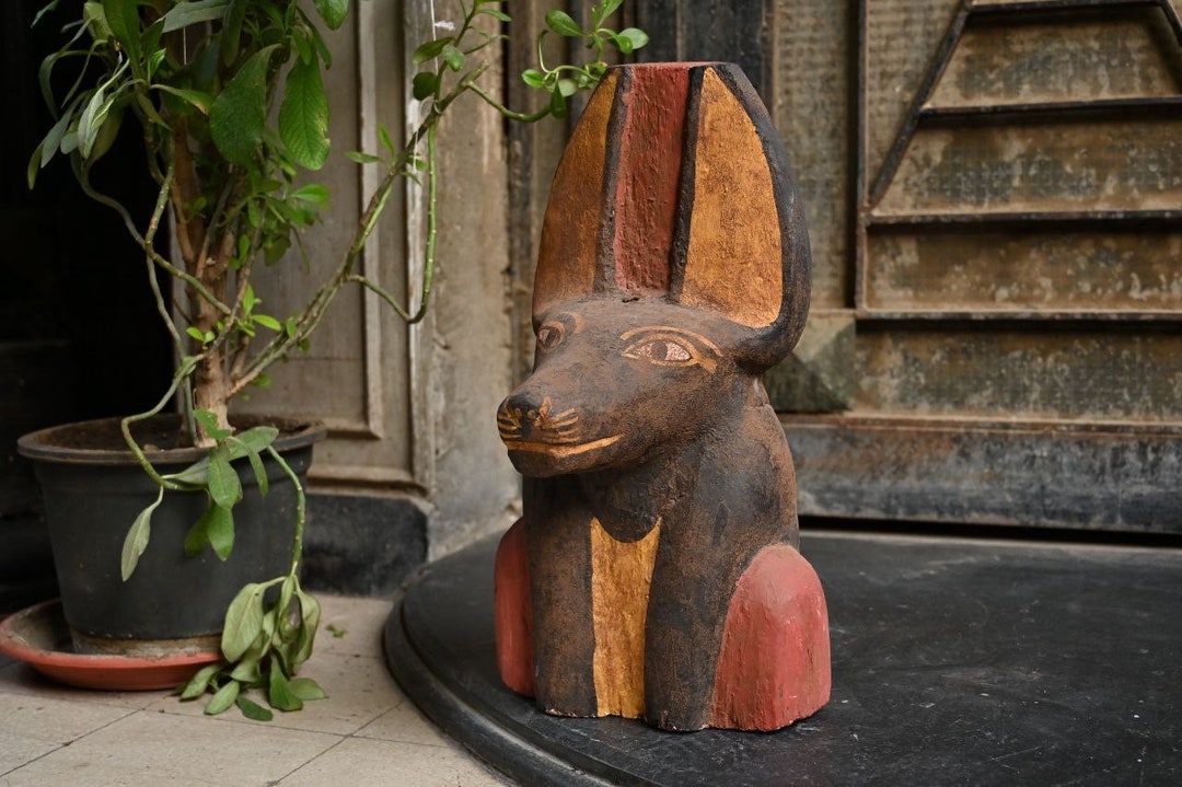 Anubis Statue – Egyptian God Sculpture, Vintage Wood - Etsy