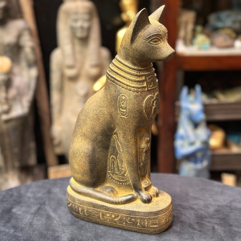 Handcrafted Bastet Cat Statue, Black Basalt Stone Egyptian Goddess ...