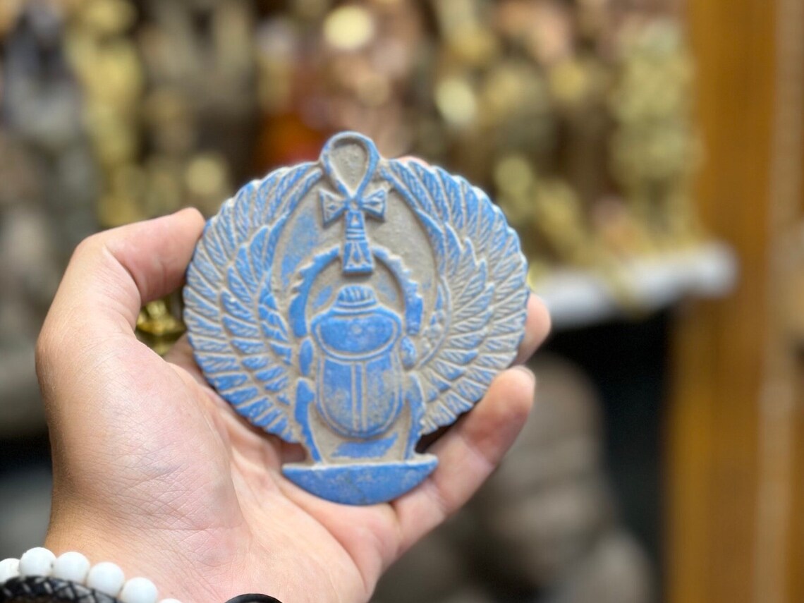 Blue Winged Scarab Statue, Egyptian Good Luck Symbol - Etsy