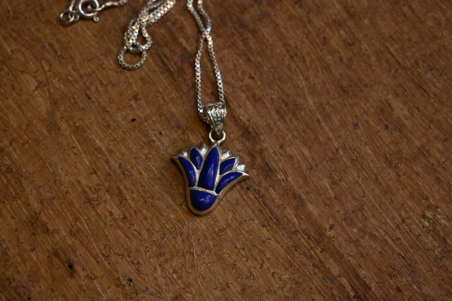 Lotus Flower/amulet-necklace-silver Inlaid With Lapis Lazuli - Etsy