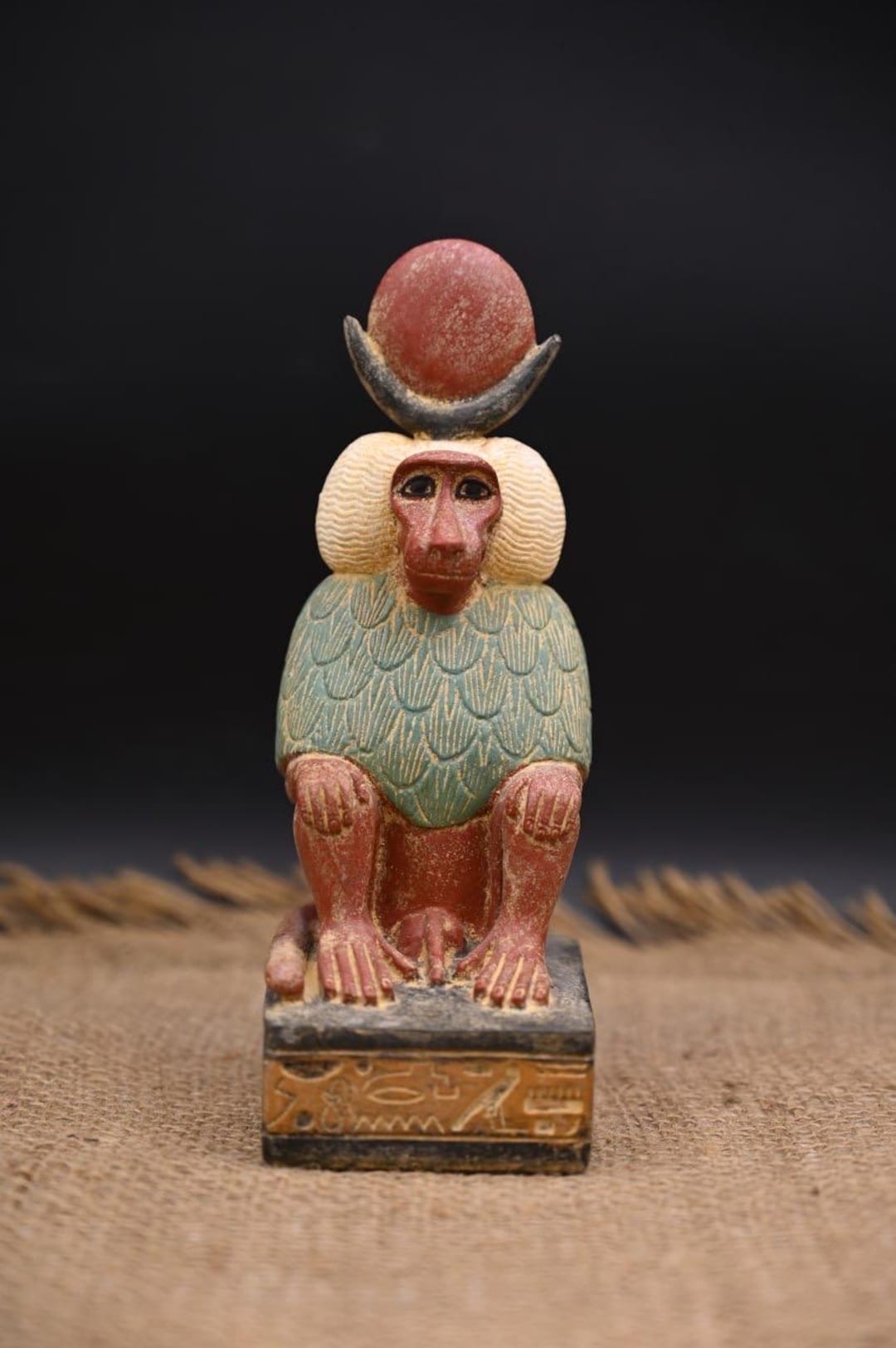 Thoth Baboon Statue Egyptian Hand Made and Hand Painted Stone Sculpture ...