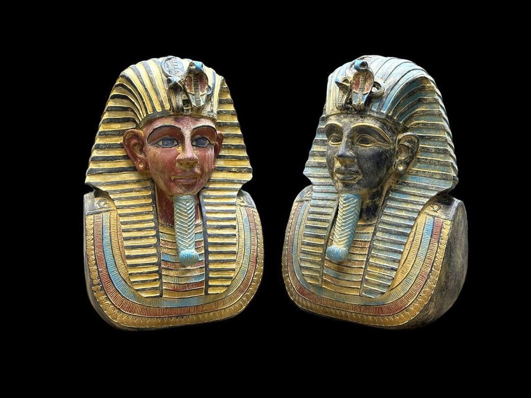 Handcrafted King Tut Head Sculpture: Colored Basalt Stone, Egyptian ...