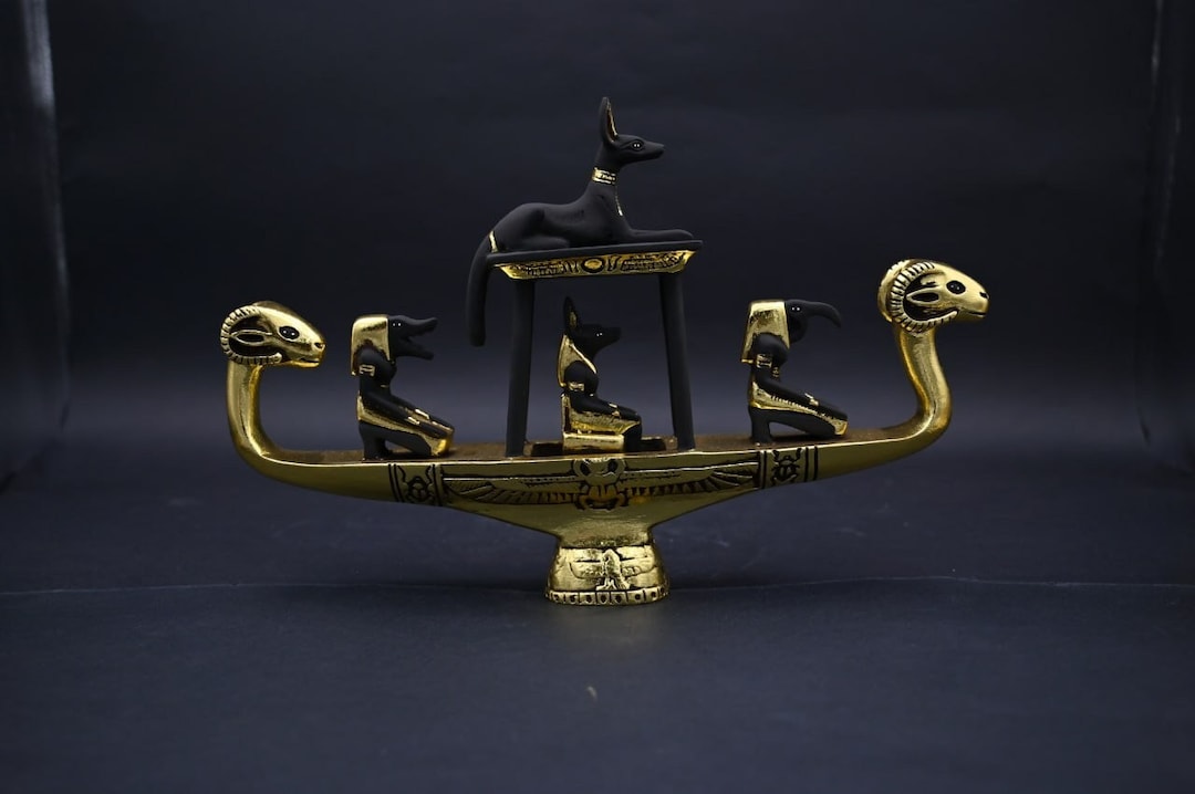 Anubis Boat Statue With Sobek and Thoth - Egyptian Antiquity - Made in ...