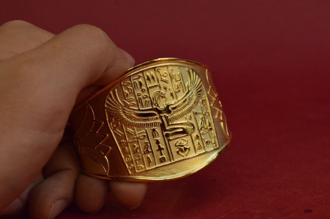 Gold Plated Isis Bracelet: Egyptian Key of Life, Lotus Flower - Etsy