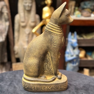 Handcrafted Bastet Cat Statue, Black Basalt Stone Egyptian Goddess ...