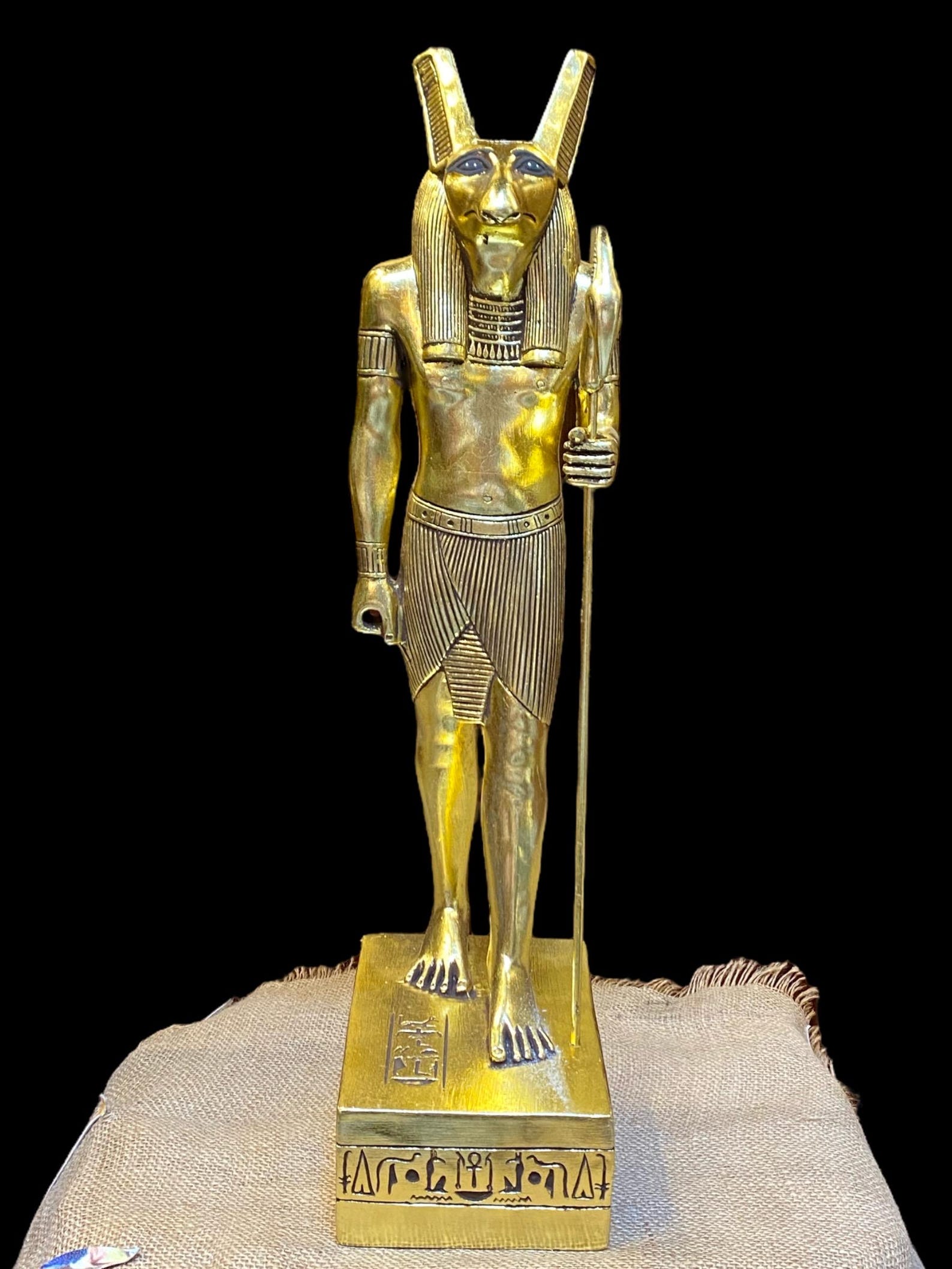 Handcrafted God Seth Statue, Egyptian Mythology Replica, Basalt & Gold ...
