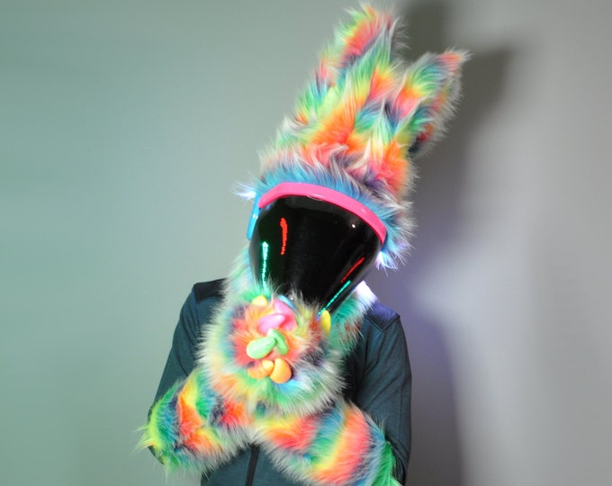 R@in Protogen Ready to Shipp, Rainbow Partial Fursuit ! Glow in the UV ...
