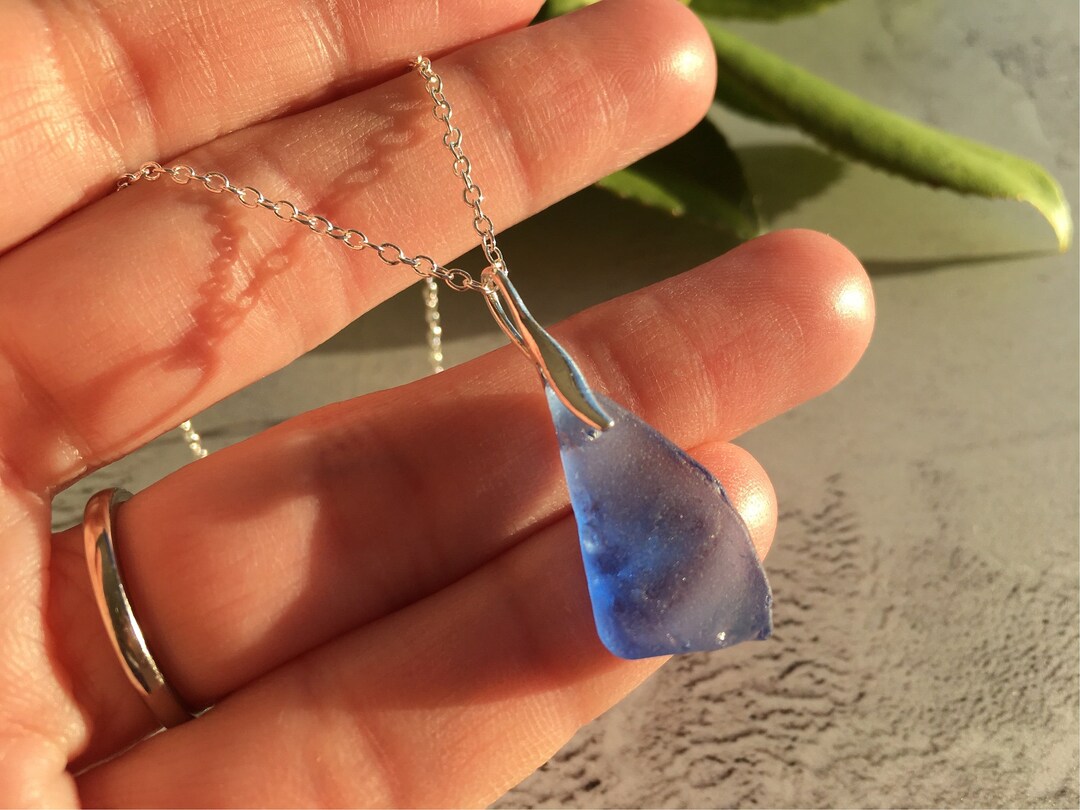 Scottish Blue Sea Glass Pendant, Light Blue Beach Glass Necklace ...