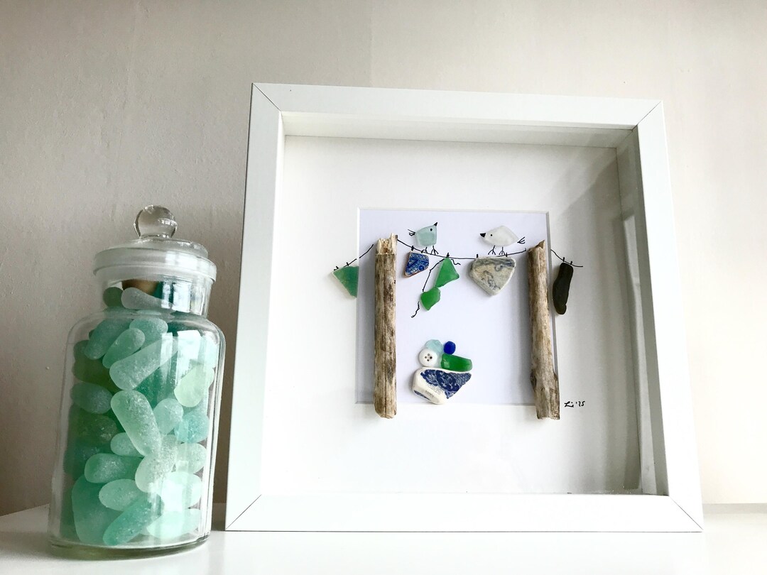 Scottish Beach Finds Birds on Washing Line Picture, Sea Pottery Beach ...