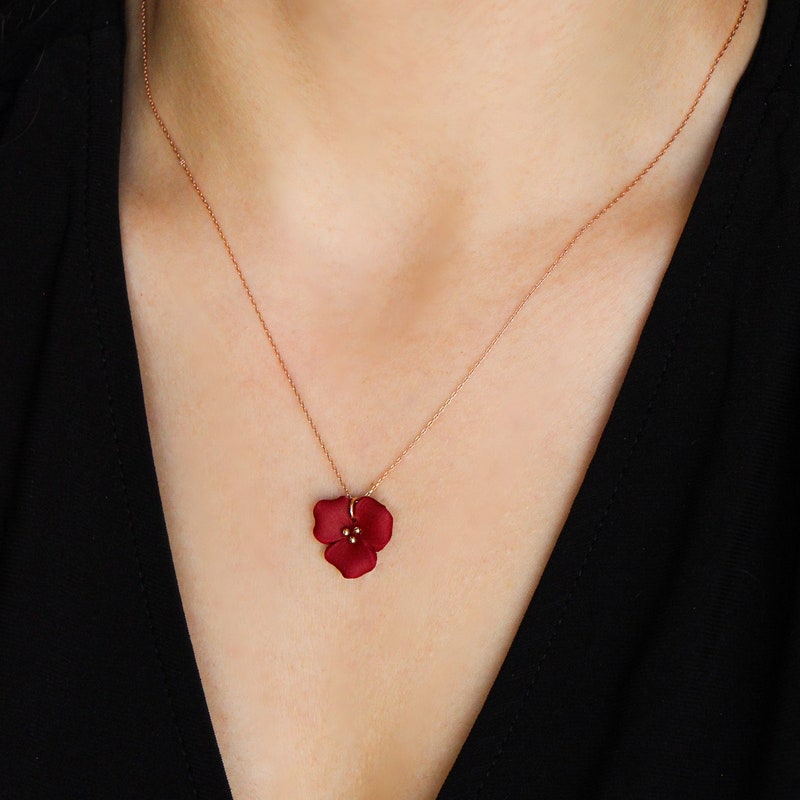 Red Flower Necklace - Etsy