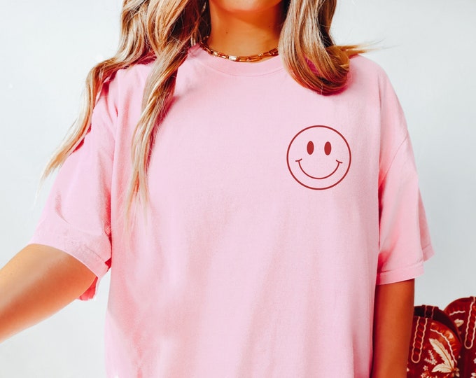 Smiley Face Comfort Colors Shirt, Happy Face Tee, Minimalist Retro ...