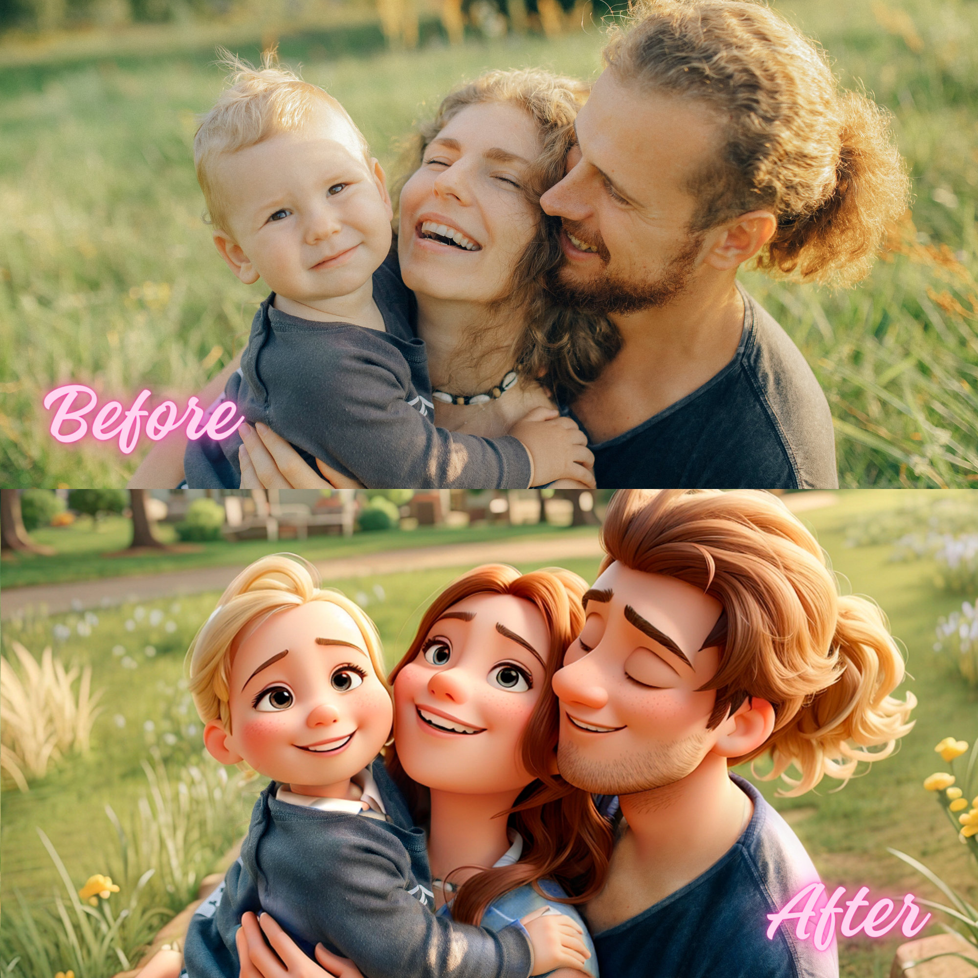 Digital Cartoon Portrait Custom Pixar Style Family Portrait Gift of ...