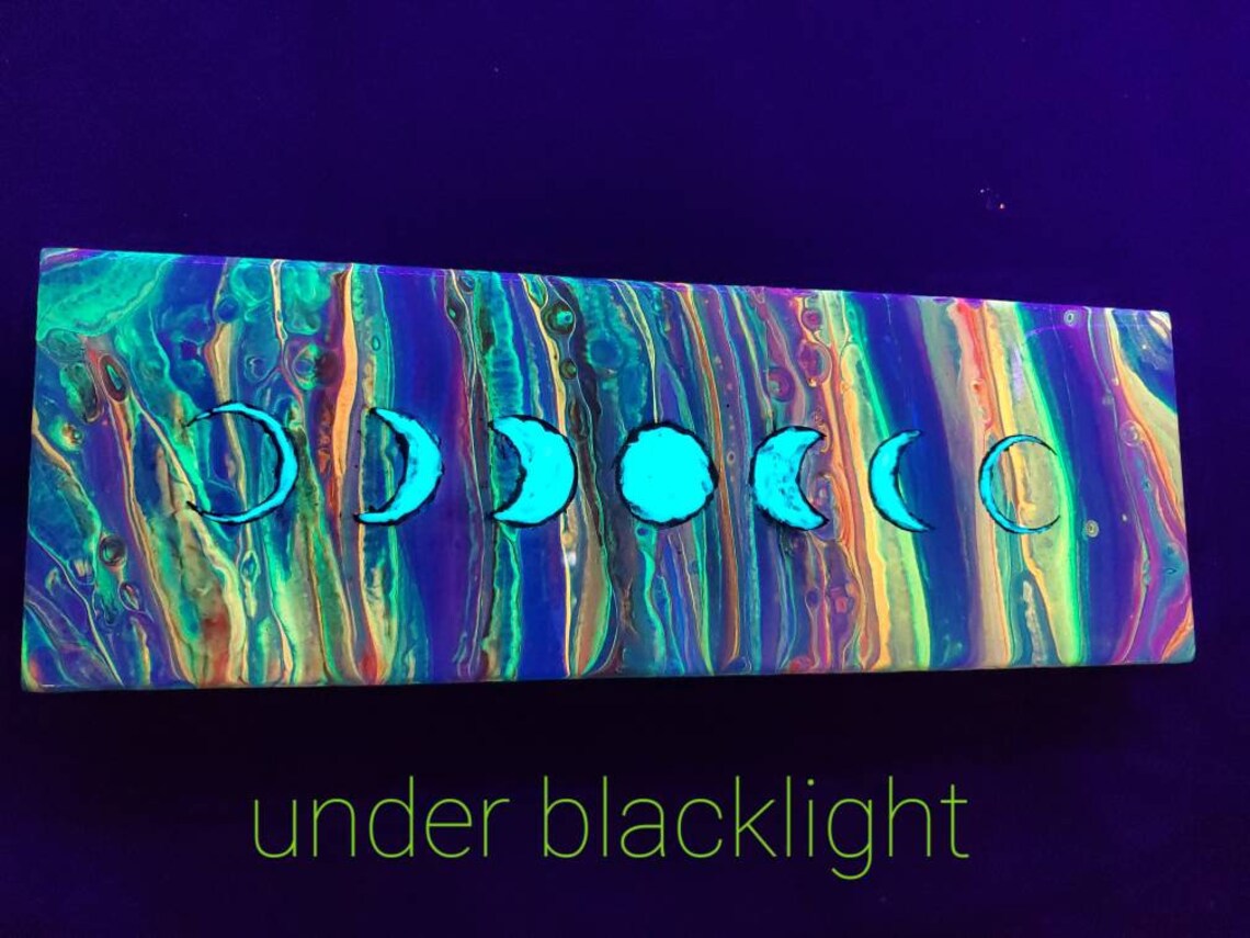 Glow in the Dark Moon Phase Acrylic Pour Painting Blacklight Decor - Etsy