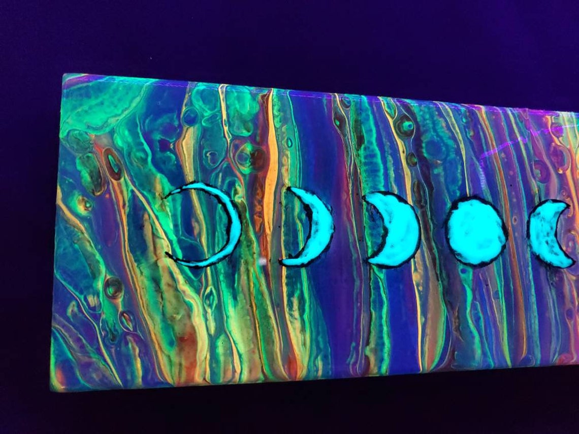 Glow In the Dark Moon Phase Acrylic Pour Painting Blacklight | Etsy