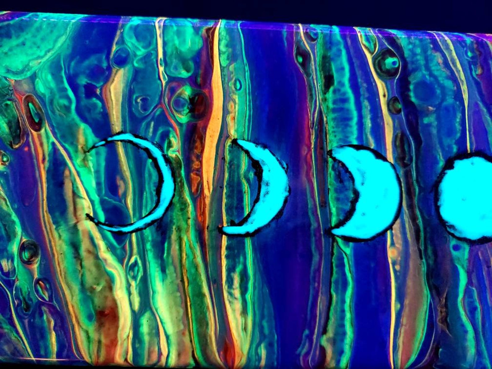 Glow In the Dark Moon Phase Acrylic Pour Painting Blacklight | Etsy