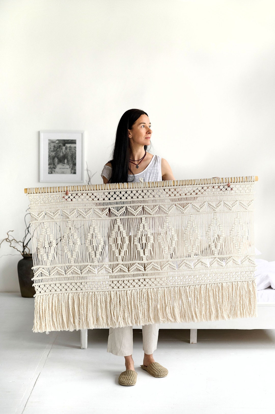 Boho Macrame Backdrop, Handmade Large Wall Hanging Fiber Art, Elegance ...