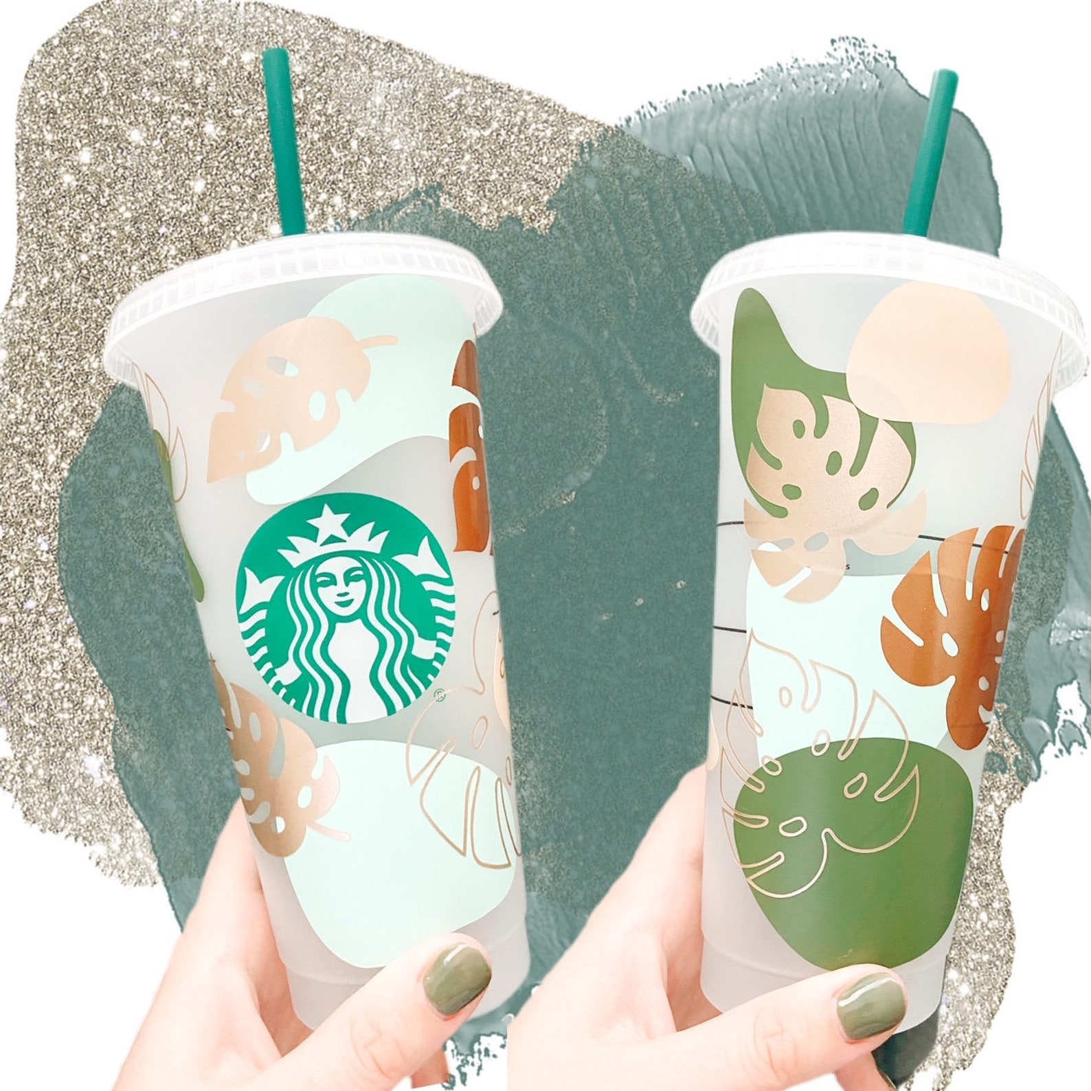 Starbucks Leaf Cold Cup With Straw or Hot Cup With Lid With - Etsy