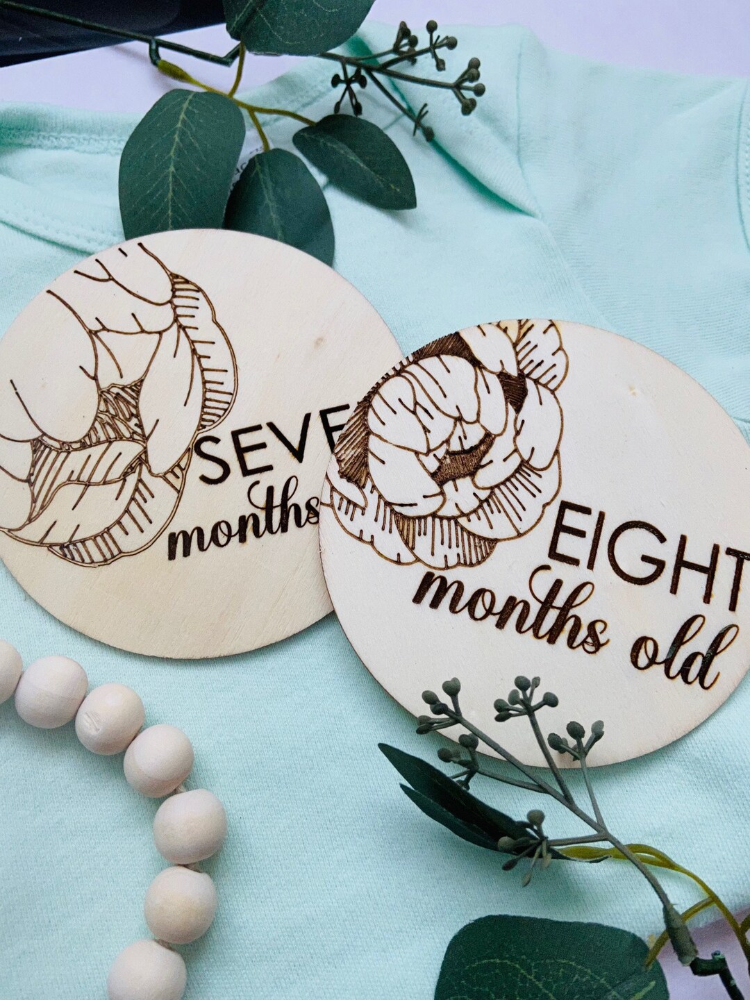 Baby Milestones Wood Monthly Milestone Markers 1-12 Months & Baby Hello ...