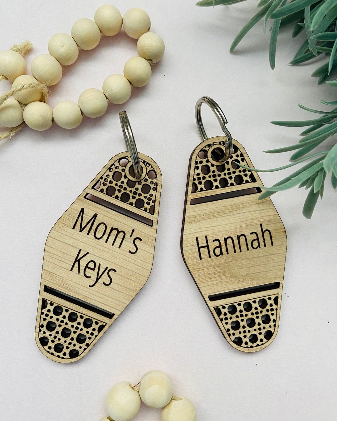 Rattan Cane Effect Wooden Retro Motel Keychain With Custom Name ...
