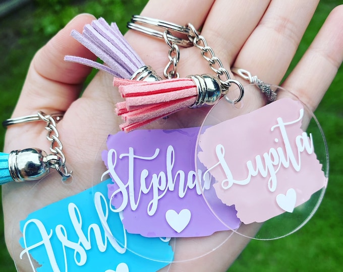 Personalised Keyring Keychain With Name & Tassel Acrylic Custom Keyring ...