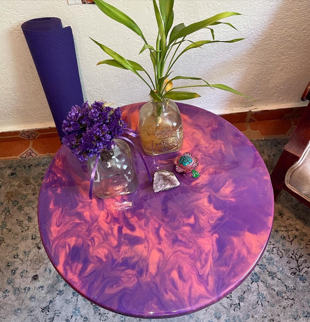 Epoxy Resin Coffee Table Round X Pink Memories - Etsy