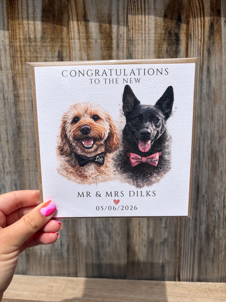 Personalised Watercolour Dog Wedding Card, Custom Pet Portrait ...