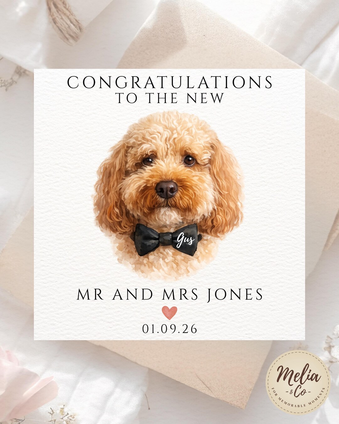 Personalised Watercolour Dog Wedding Card, Custom Pet Portrait ...