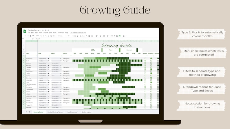 Garden Planner + Green Spreadsheet, Google Sheets Garden Planner ...