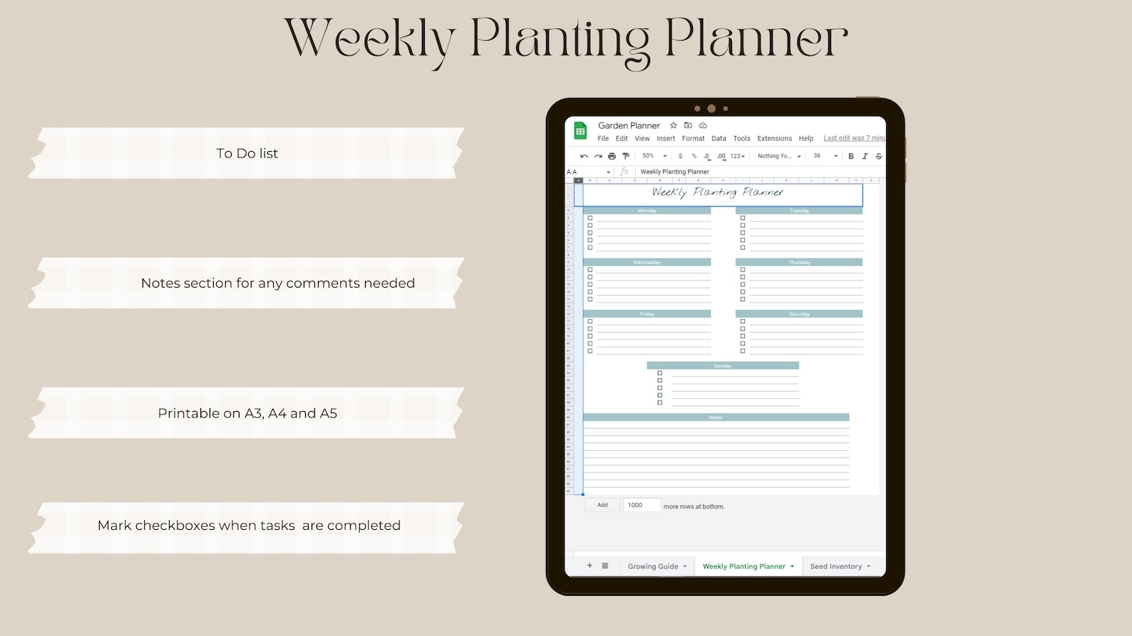 Garden Planner + Blue Spreadsheet, Google Sheets Garden Planner ...