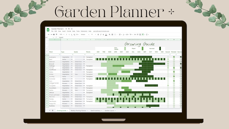 Garden Planner + Green Spreadsheet, Google Sheets Garden Planner ...