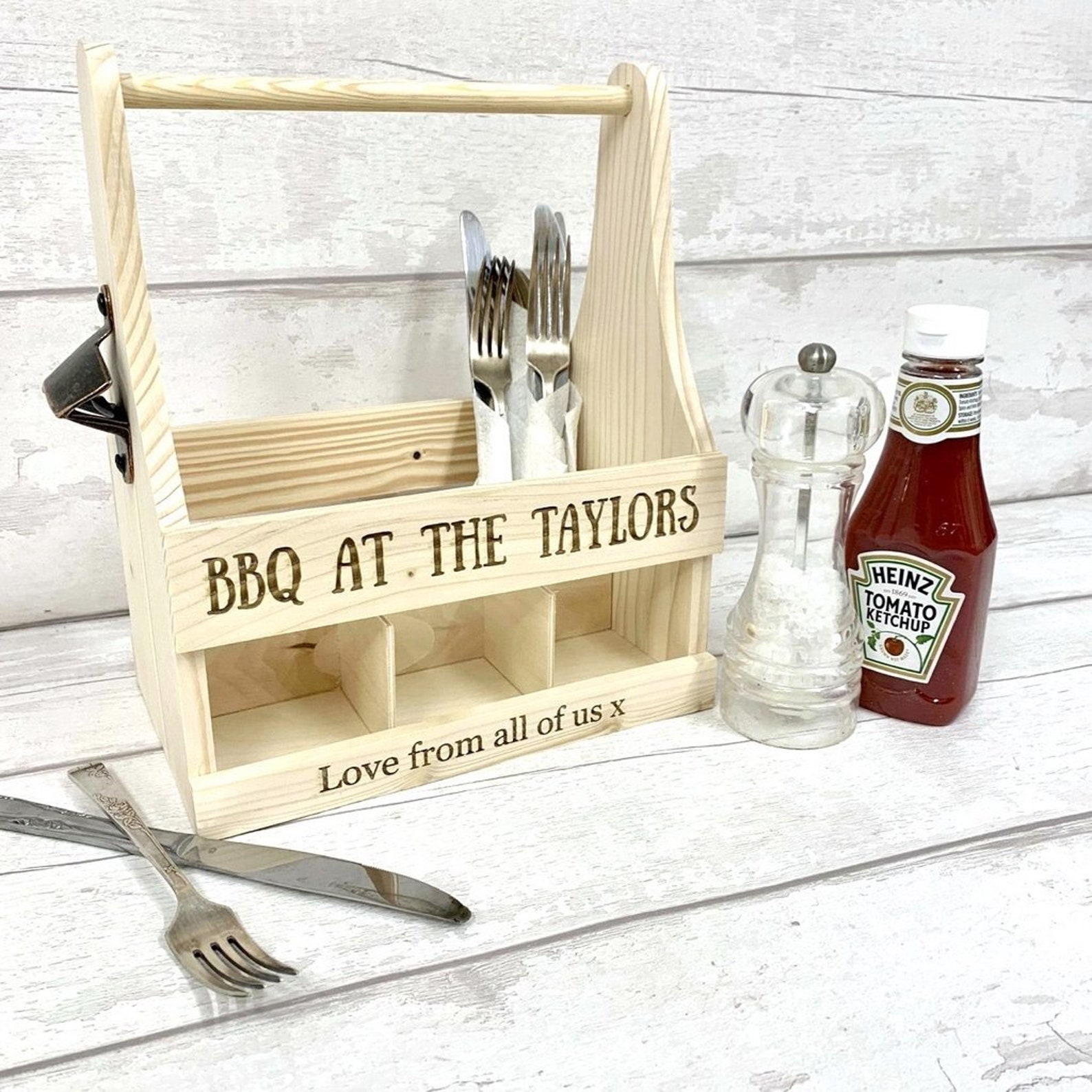 Condiment Carrier, Cutlery Caddy, Personalised, Laser Engraved, Bbq ...
