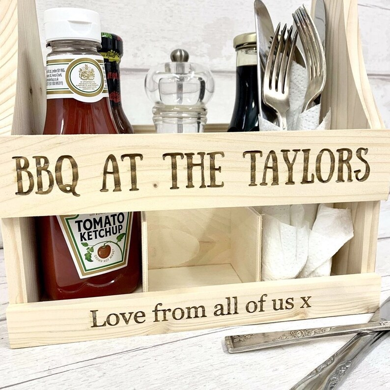 Condiment Carrier, Cutlery Caddy, Personalised, Laser Engraved, Bbq ...