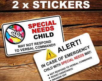 2 X Autism Car Sticker Autistic Decal Special Needs Emergency Warning ...