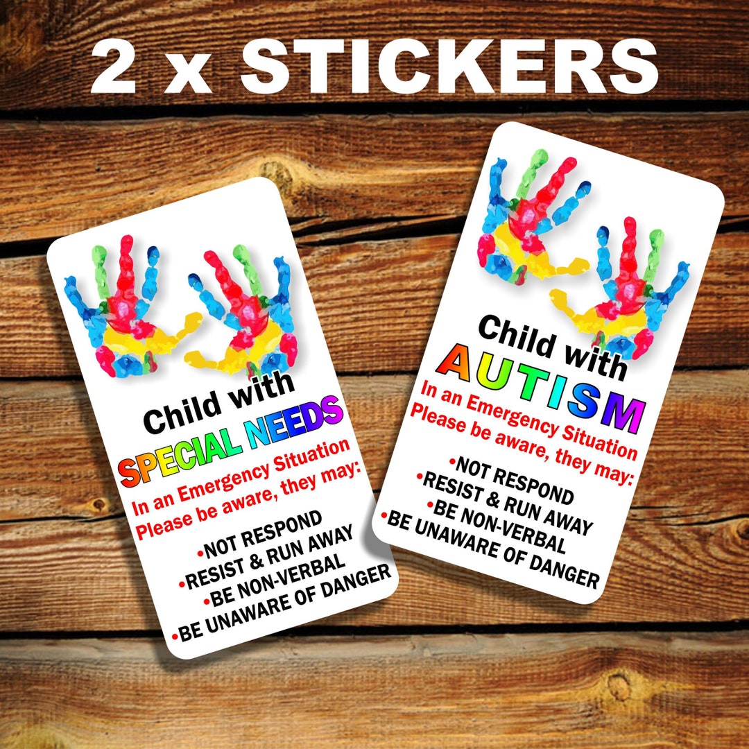 2 X Autism Car Sticker Autistic Decal Special Needs Emergency Warning ...