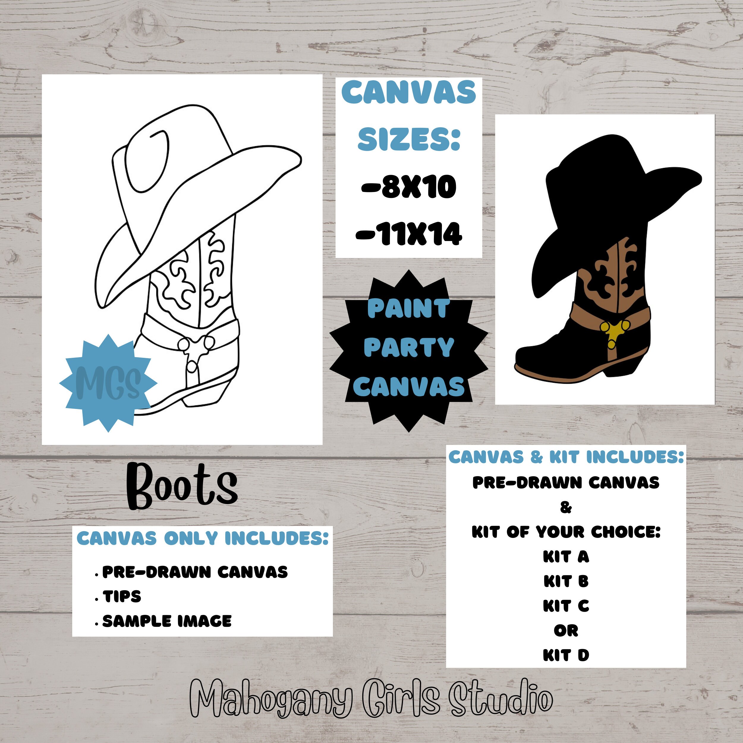 Boots / Pre-drawn Canvas / Pre-sketched Canvas / Outlined - Etsy